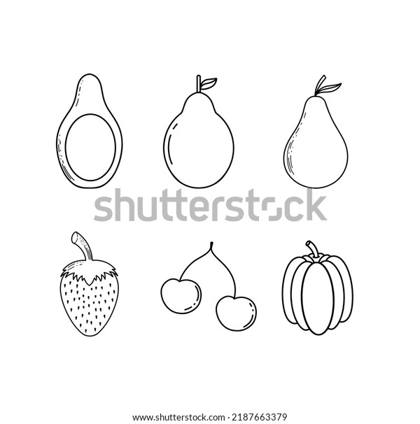 Handdrawn Line Art Fruit Illustrations Collection Stock Vector (Royalty ...