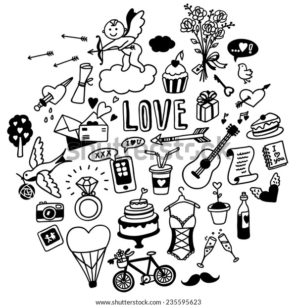 Handdrawn Love Doodles Stock Vector (Royalty Free) 235595623 | Shutterstock