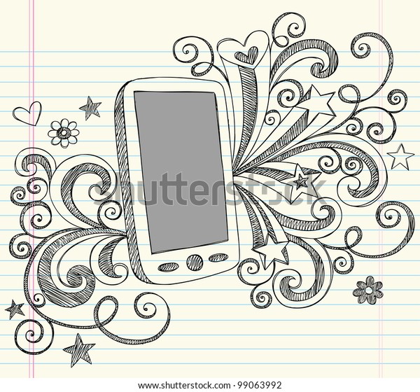 Handdrawn Mobile Cell Phone Pda Sketchy Stock Vector (Royalty Free ...