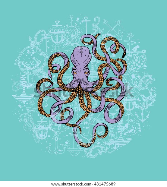 Handdrawn Octopus Anchors Stock Vector (Royalty Free) 481475689 ...