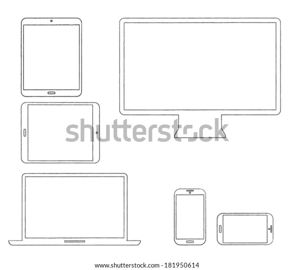 Handdrawn Outlined Modern Electronic Devices Vector Stock Vector ...
