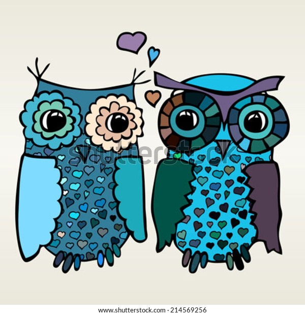 Handdrawn Owls Love Stock Vector (Royalty Free) 214569256
