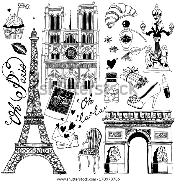 Handdrawn Paris Symbols Set Stock Vector (Royalty Free) 170978786