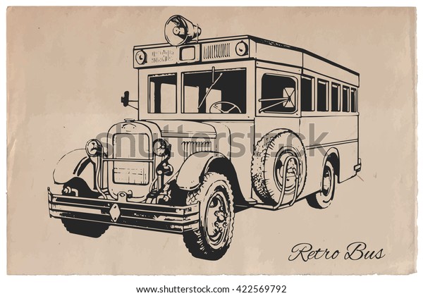 Hand-drawn Retro city bus vector drawing