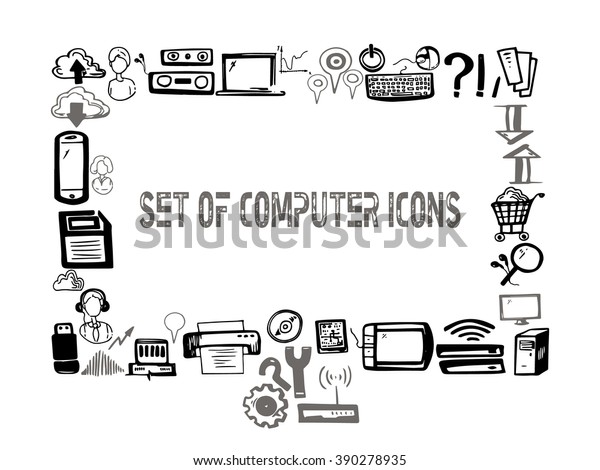 Handdrawn Set Computer Network System Administrator Stock Vector ...