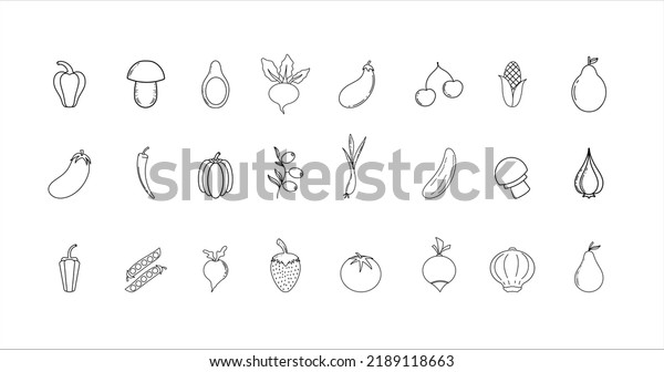 Handdrawn Set Fruit Vegetable Line Art Stock Vector (Royalty Free ...