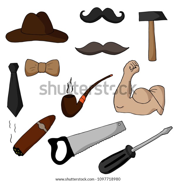 Handdrawn Set Masculine Items Masculinity Illustrations Stock Vector ...
