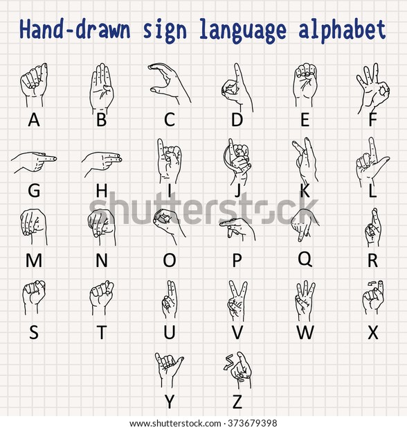 Handdrawn Sign Language Alphabet Stock Vector (Royalty Free) 373679398 ...