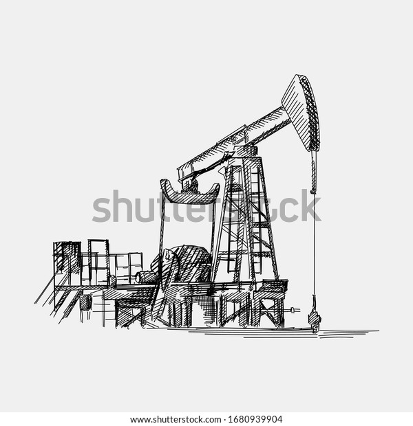 Handdrawn Sketch Oil Pump Oil Extracting Stock Vector (Royalty Free ...