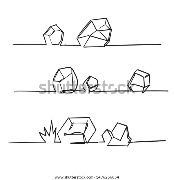 Handdrawn Stone Rock Single Line Art : image vectorielle de stock ...