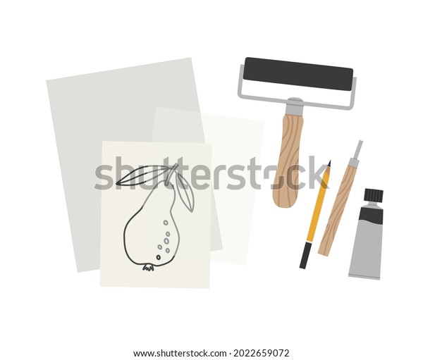 Handdrawn Tools Lino Cutting Lino Printing Stock Vector (Royalty Free ...