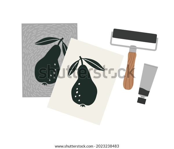 Handdrawn Tools Lino Cutting Process Transferring Stock Vector (Royalty ...