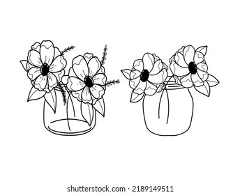 Handdrawn Two Object Flower Mason Jars Stock Vector (Royalty Free ...