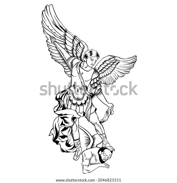 Handdrawn Vector Illustration Angel Holding Sword Stock Vector (Royalty ...