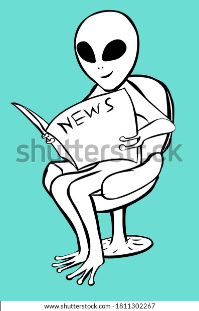Handdrawn Vector Illustration Smiling Humanoid Alien: เวกเตอร์สต็อก ...