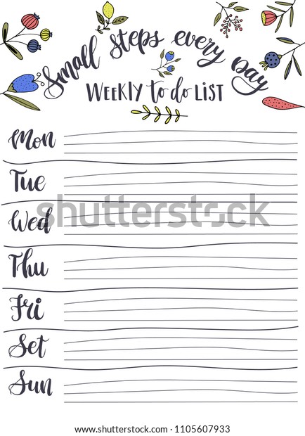 Handdrawn Weekly List Templates Days Week Stock Vector (Royalty Free ...