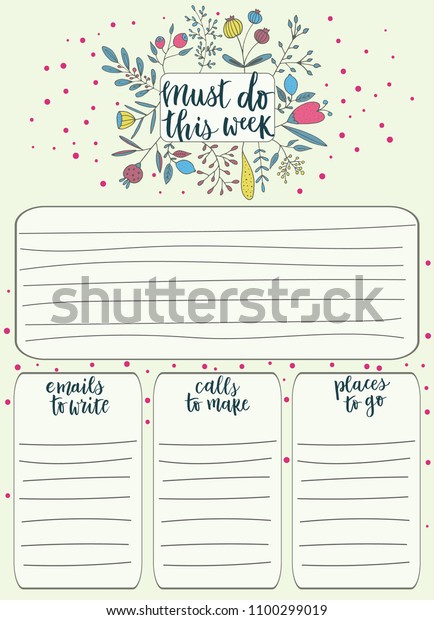 Handdrawn Weekly List Templates Handwriting Lettering Stock Vector ...