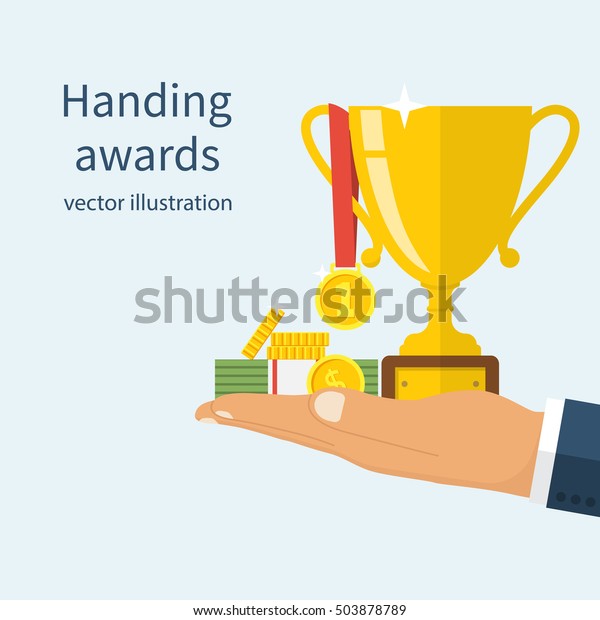 Handing Awards Concept Man Holding Reward Stock Vector (Royalty Free ...