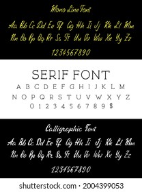 Handmade Calligraphic Linear Serif Typographic Fonts Stock Vector ...