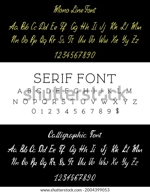 Handmade Calligraphic Linear Serif Typographic Fonts Stock Vector ...