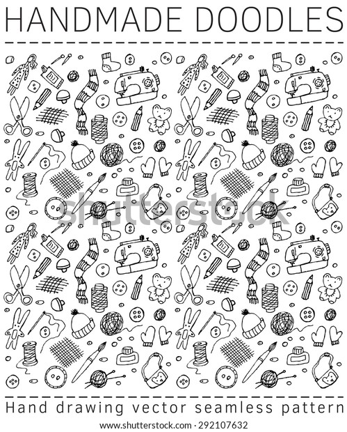 Handmade Doodles Objects Icons Seamless Pattern Stock Vector (Royalty ...