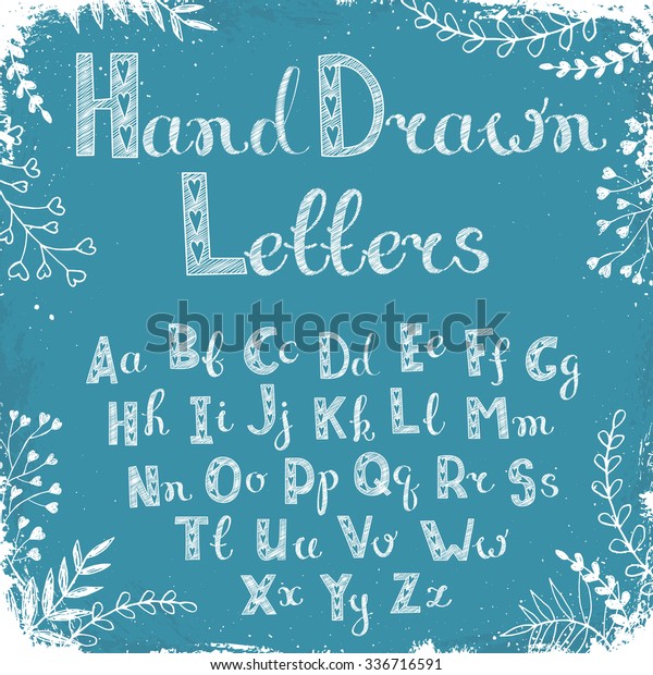 Handmade Letters Handwritten Alphabet On Blue Stock Vector (Royalty ...