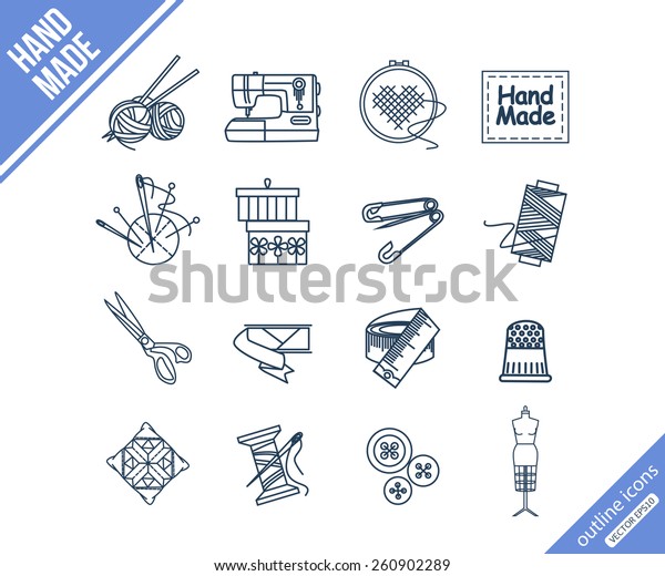 Handmade Sewing Outline Icons Set Vector Stock Vector (Royalty Free ...