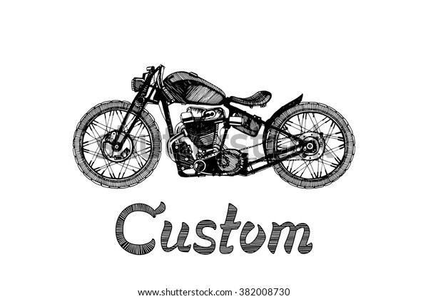 Handpainted Retro Motorcycle Lettering Text Customclassic เวกเตอร์สต็อก ...