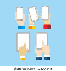 Handphone On Hand Flat Design Stock Vector (Royalty Free) 1282042495 ...