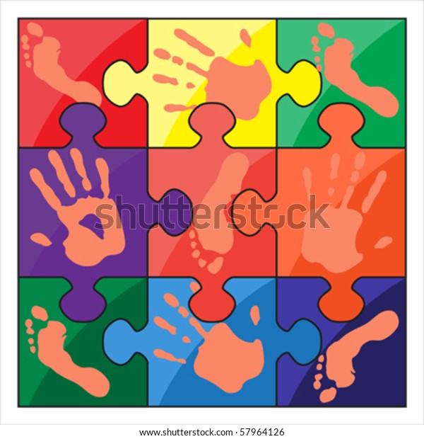 Handprint Footprint Color Vector Puzzle Stock Vector (Royalty Free ...