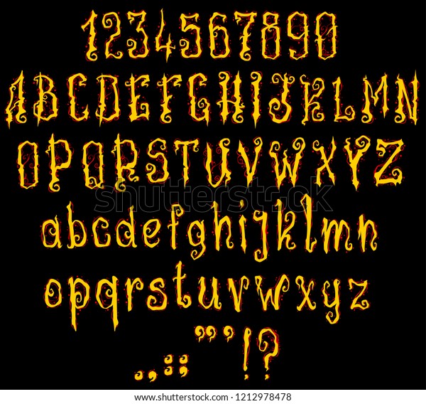 Handrawn Curly Yellow Fire Font Gothic Stock Vector (Royalty Free ...