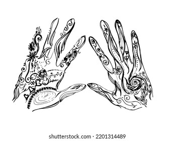 Hands Angel Free Line Drawing Stock Vector (Royalty Free) 2201314489 ...