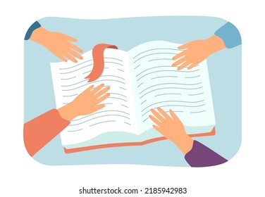 Hands Cartoon People Reaching Open Book Stock Vector (Royalty Free ...