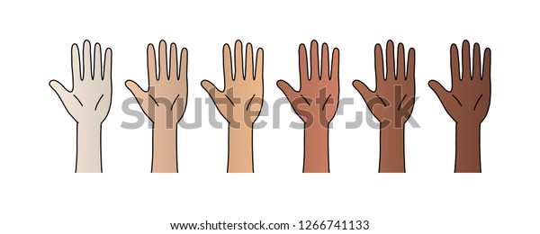Hands Different Skin Colorshand Drawnvectorillustrationdoodle Stock ...