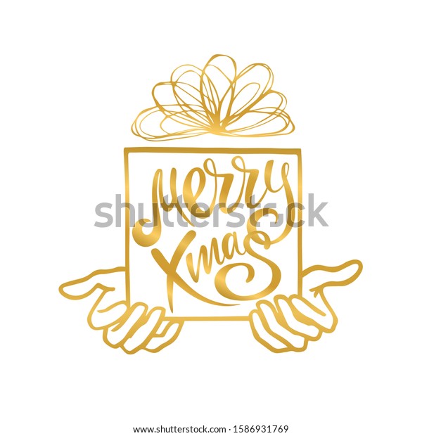 Hands Give Gift Box Lettering Merry Stock Vector (Royalty Free ...