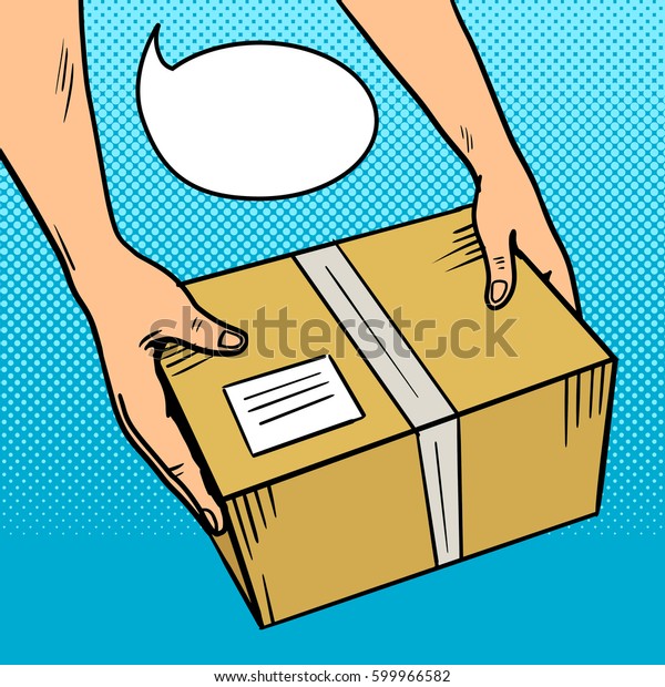 Hands Give Parcel Box Pop Art: vetor stock (livre de direitos ...