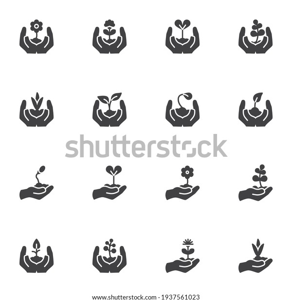 Hands Growing Plants Vector Icons Set Stock Vector (Royalty Free ...