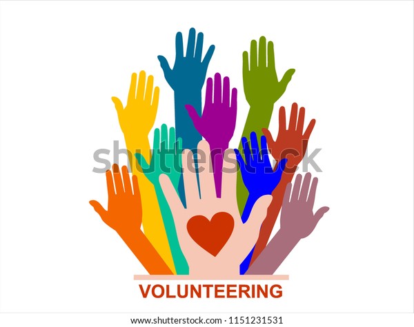 Hands Hearts Raised Hands Volunteering Vector Stock Vector (Royalty ...
