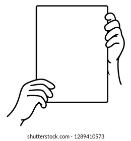 Hands Holding Information Booklet Vector Outline Stock Vector (Royalty ...