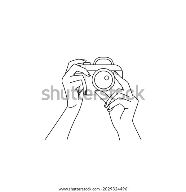 Hands Holding Camera Outline Vector Illustration Stock Vector (Royalty ...