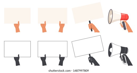Hands Holding Empty Blanks Banners Signs Stock Vector (Royalty Free ...