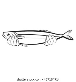 Hands Holding Fish Outlinevector Drawing Stock Vector (Royalty Free ...