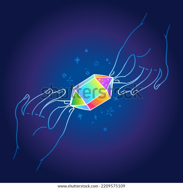 Hands Holding Magical Gem Stone Rainbow Stock Vector (Royalty Free ...