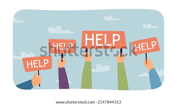 Hands Holding Placards Word Help Flat Stock Vector (Royalty Free ...