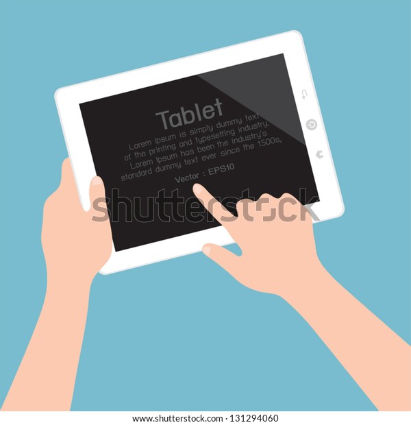 Hands Holding Pointing On Tablet Vector Stock Vector (Royalty Free ...