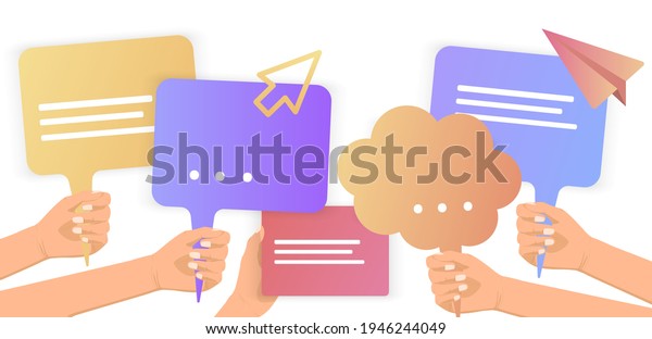 Hands Holding Posters Vector Illustration Flat Stock Vector (Royalty ...