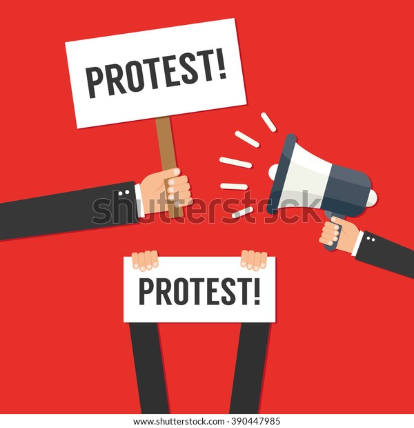 Hands Holding Protest Signs Stock Vector (Royalty Free) 390447985 ...