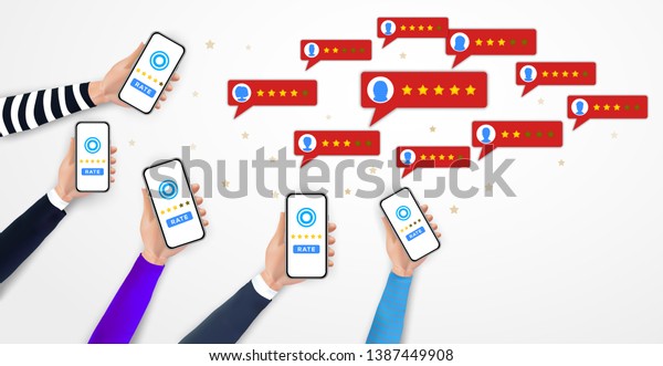 Hands Holding Smartphone Mobile Rating App Stock Vector (Royalty Free ...