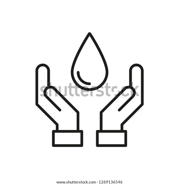 Hands Holding Water Drop Linear Vector Vector De Stock Libre De