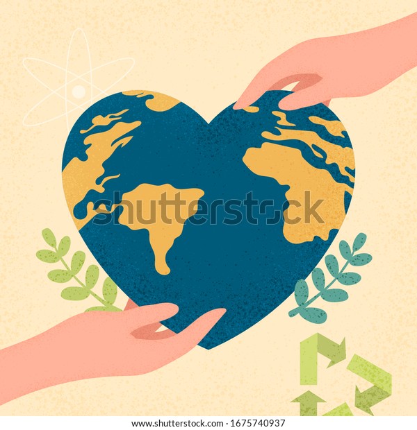 Hands Human Holding Earth Planet Heart Stock Vector (Royalty Free ...